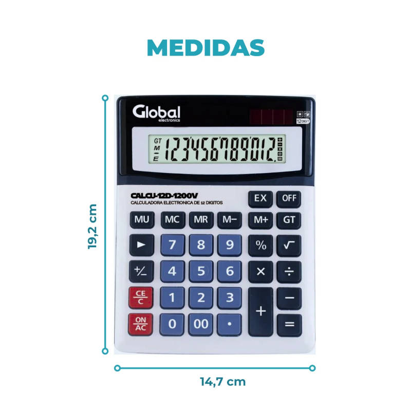Calculadora 12 dígitos Global CALCU-12D-1200V – Hipno Informática